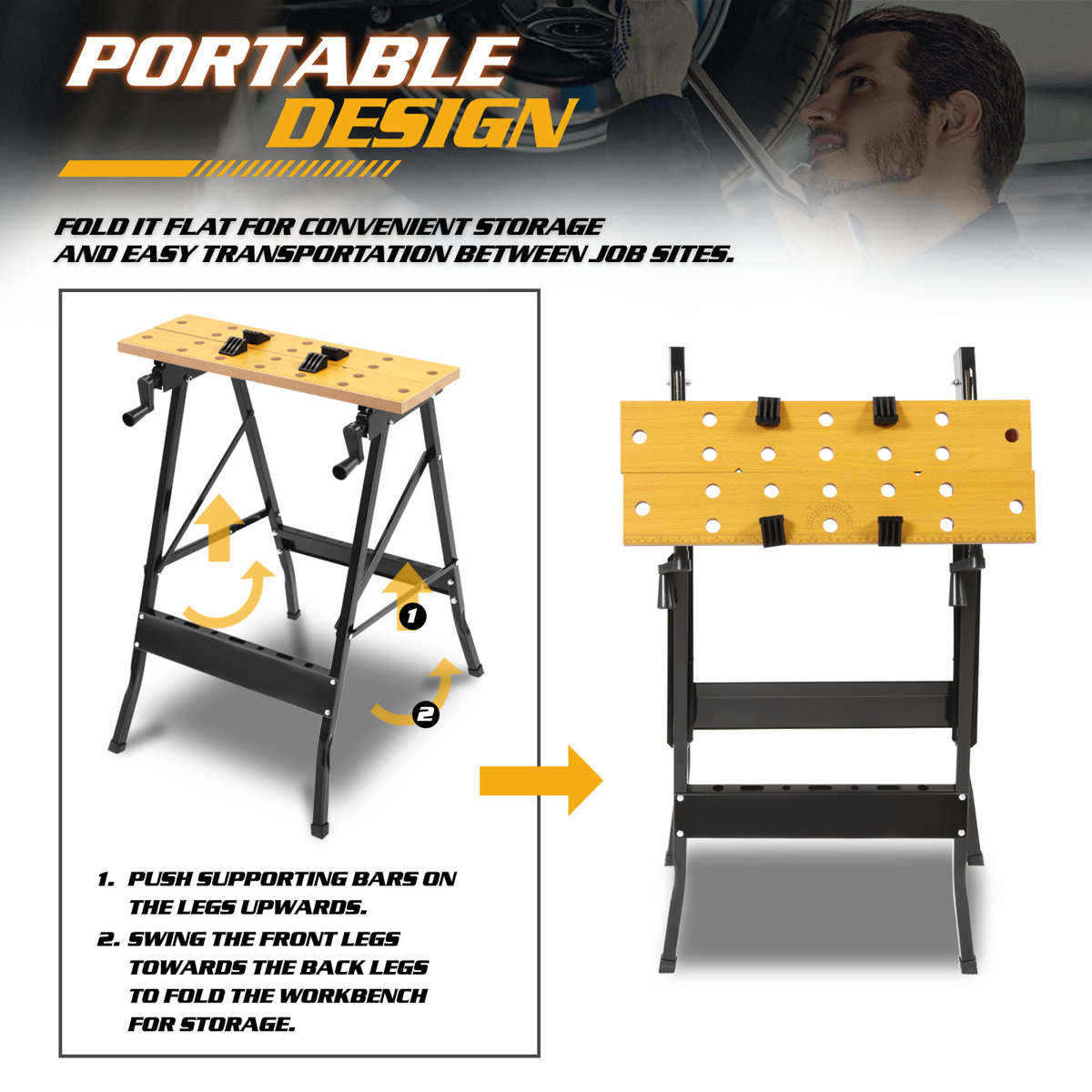 Magshion Adjustable Foldable Workbench Measuring Tools & Storage Portable Multi-Purpose Bench ...